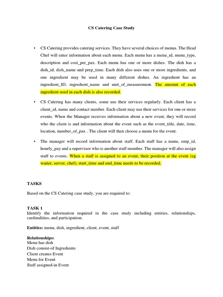Tutorial 8 - Catering Case Study SN | PDF | Databases | Menu