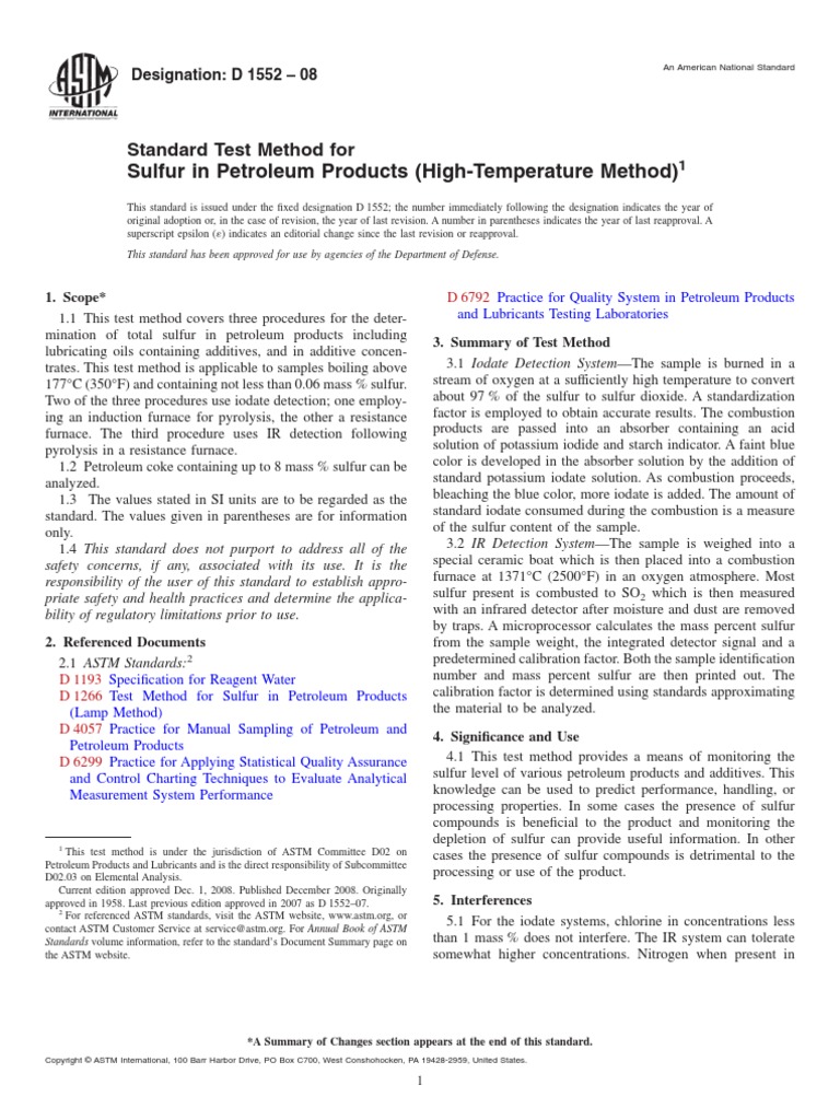 Astm D-1552 | PDF | Sulfuric Acid | Combustion