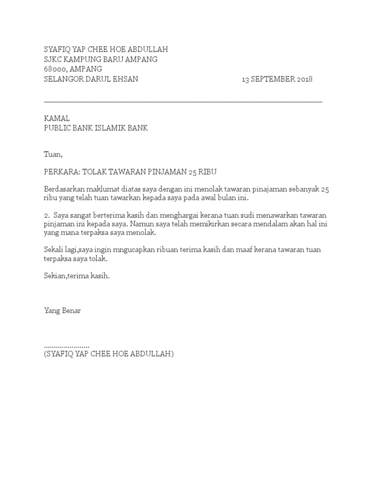 Surat Tolak Tawaran | PDF