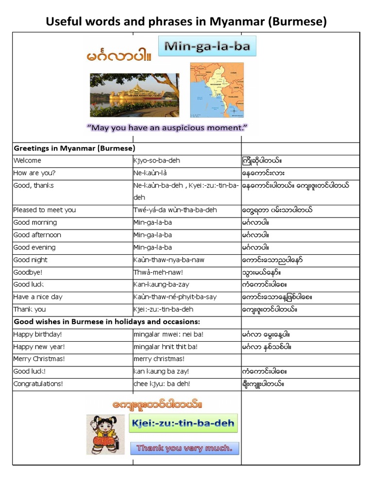 Words and Phrases in Myanmar | PDF | Christmas And Holiday Season ...