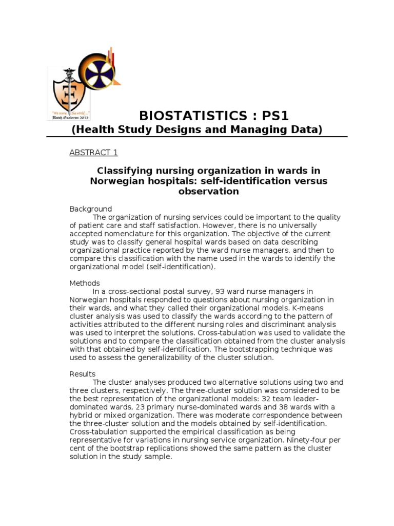 Biostatistics: Ps1: (Health Study Designs and Managing Data) | PDF ...