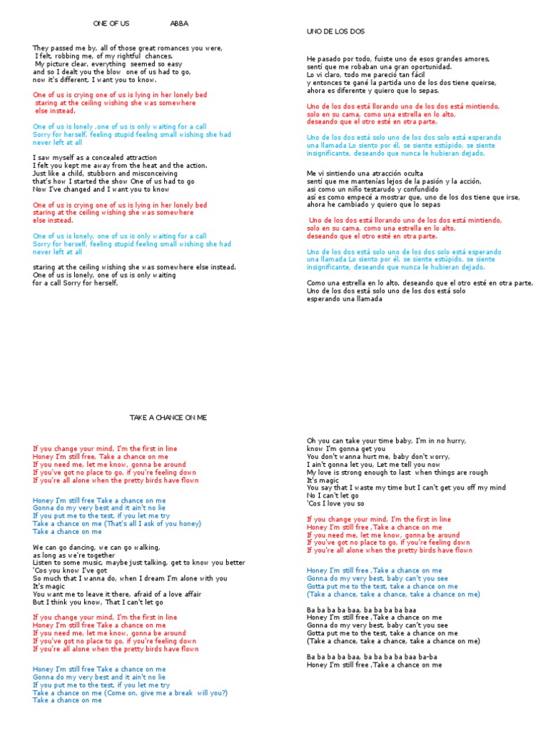 letras en español e ingles ABBA | Canciones escritas | Ocio