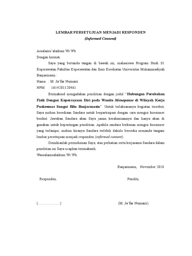 Informed Consent & Surat Permohonan Responden | PDF