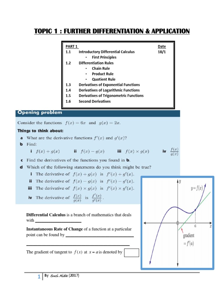 Topic 1 (Notes) Differentiation | PDF | Derivative | Mathematical Concepts