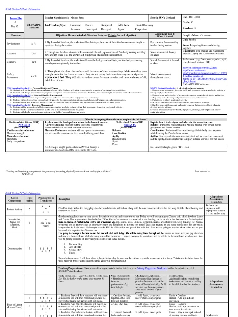 Zumba Lesson Plan | Physical Fitness | Competence (Human Resources)