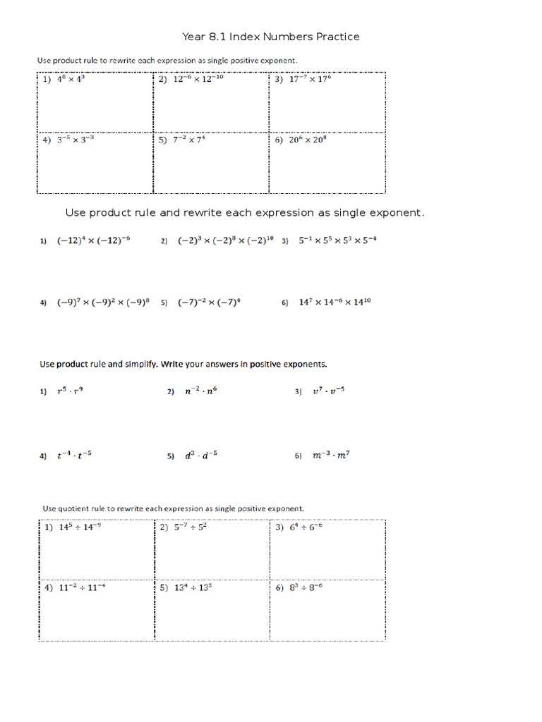 Year 8 Indices Practice and Quiz | PDF | Exponentiation | Mathematical ...