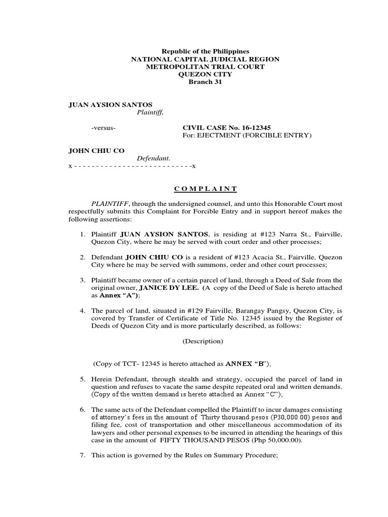 2 333873582-Complaint-Forcible-Entry | Download Free PDF | Lawsuit | Courts