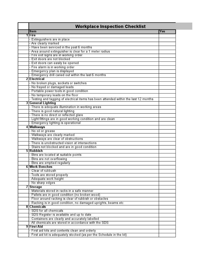 Everythingohs Workplace Inspection Checklist | PDF | Lighting