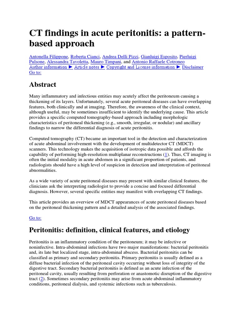 CT Finding in Acute Peritonitis | PDF | Peritoneum | Epidemiology
