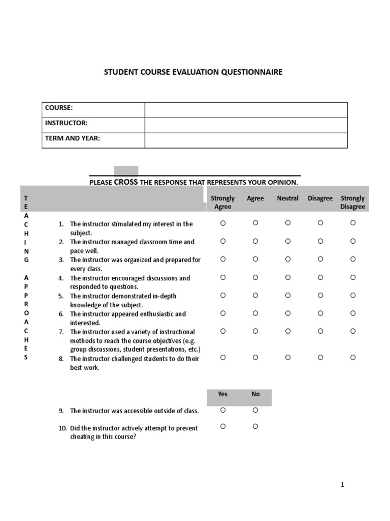 Student Course Evaluation Form | PDF | Course Evaluation | Educational ...