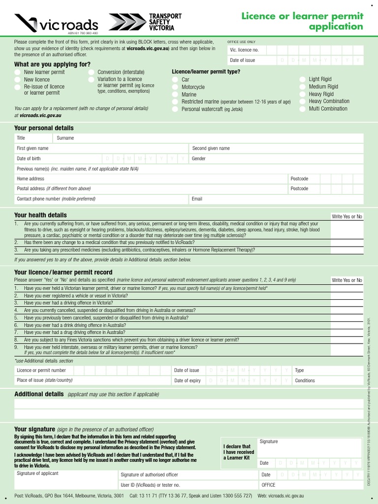 Licence or Learner Permit Application | Download Free PDF | Driver's ...