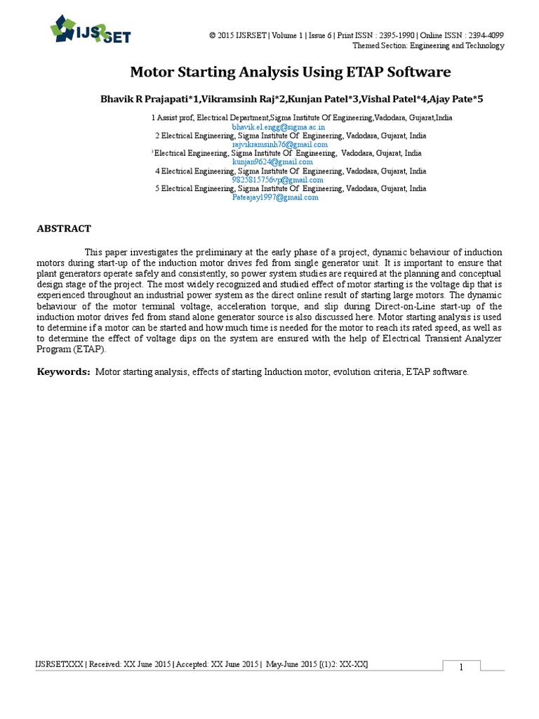 EE019 - Motor Starting Analysis Using ETAP Software | PDF | Transformer | Electrical Impedance