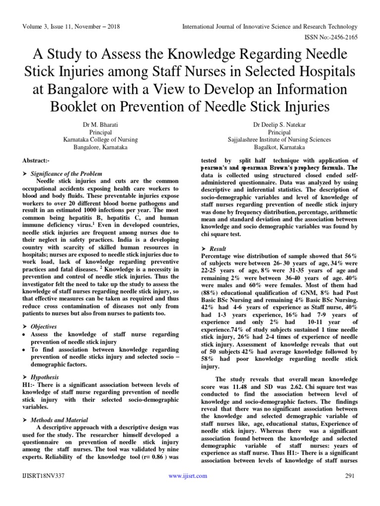 A Study to Assess the Knowledge Regarding Needle Stick Injuries among ...