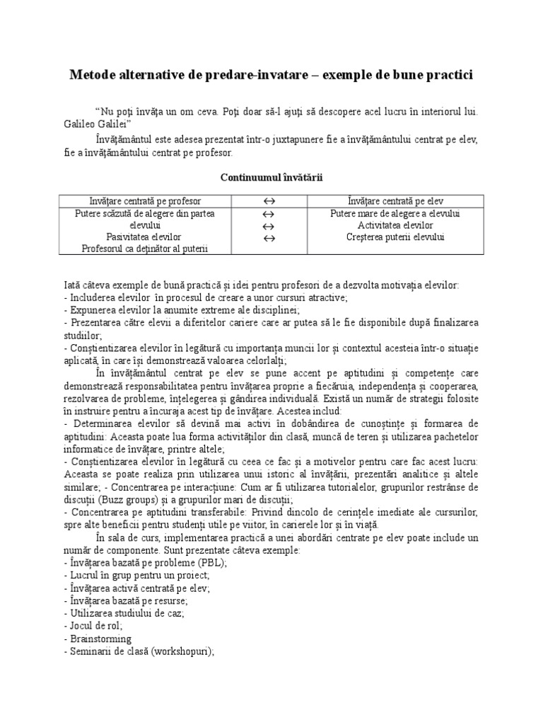 Metode alternative de predare eficientă | PDF
