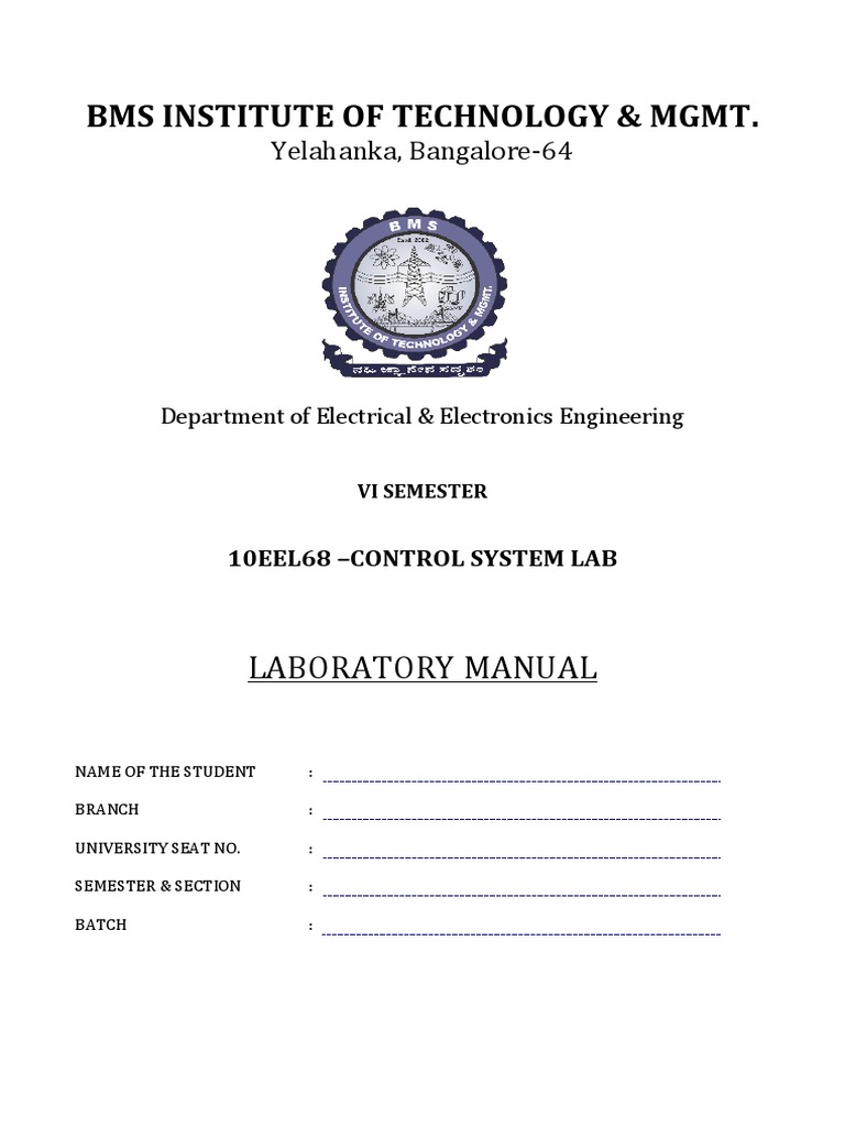 Control Systems Lab Manual | PDF | Control Theory | Servomechanism Control Systems Lab Manual | PDF | Control Theory | Servomechanism