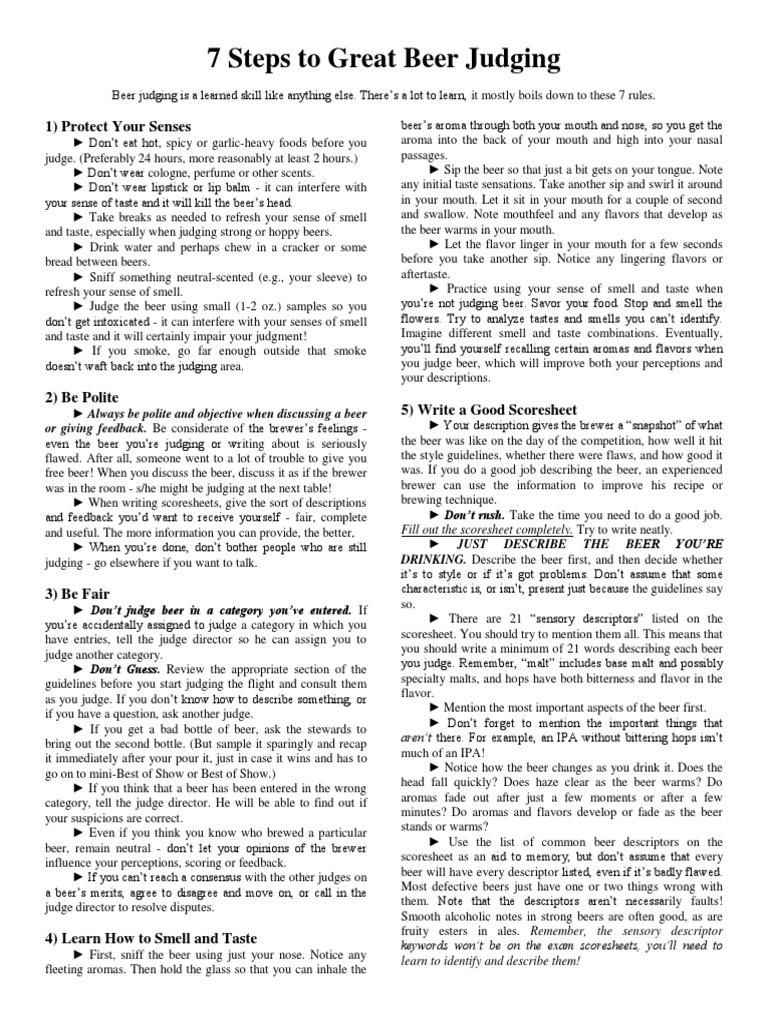 7 Steps To Great Beer Judging | PDF | Beer | Homebrewing