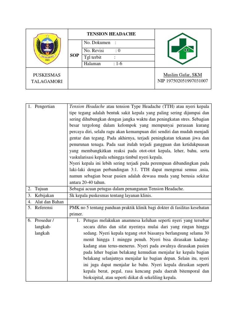 Tension Headache: Tension Headache Atau Tension Type Headache (TTH) Atau Nyeri Kepala | PDF