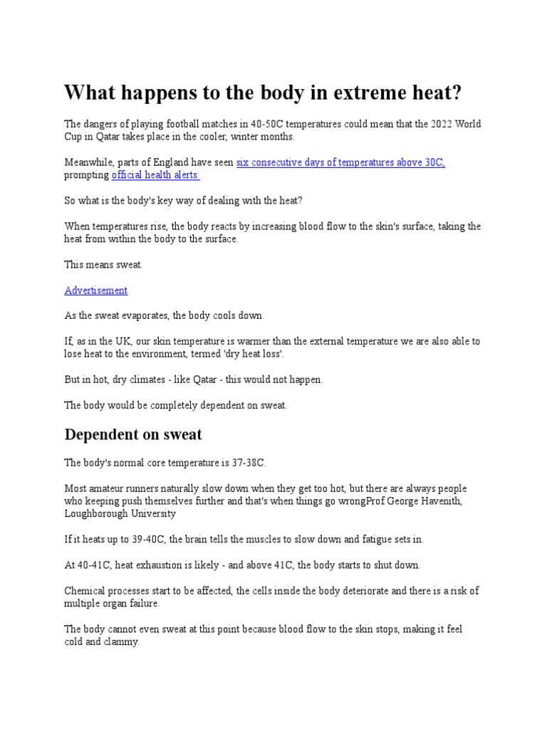 What Happens To The Body in Extreme Heat | PDF | Hyperthermia ...