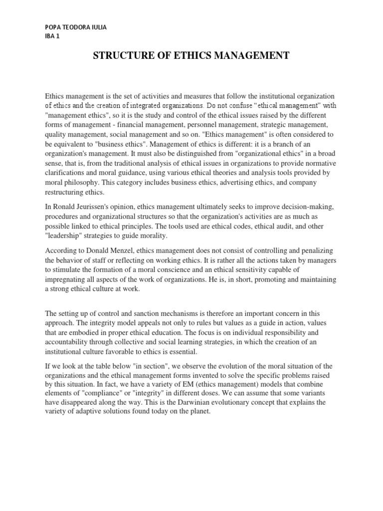 Structure of Ethics Management | PDF | Business Ethics | Strategic ...