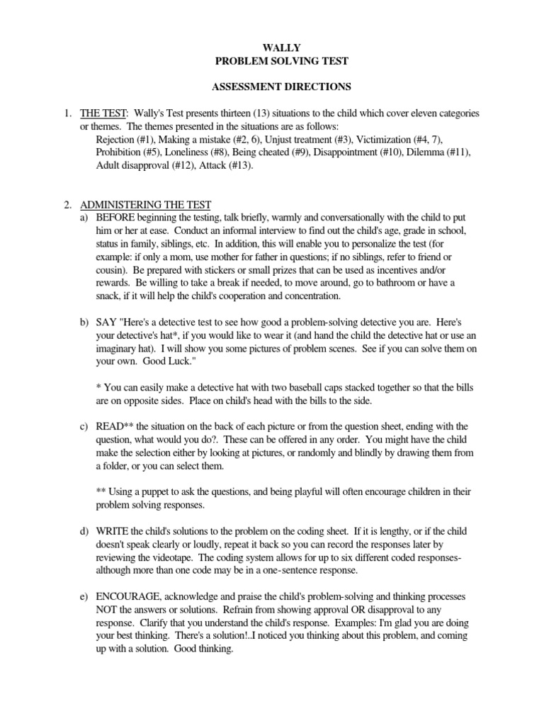 Wally Problem Solving Test Assessment Directions | PDF | Spanking ...