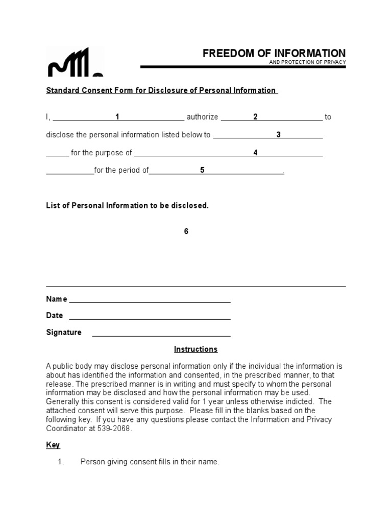 Freedom of Information: Standard Consent Form For Disclosure of ...
