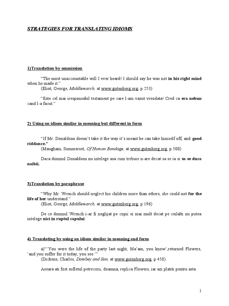 Strategies for Translating Idioms: Translation by Omission, Paraphrase ...