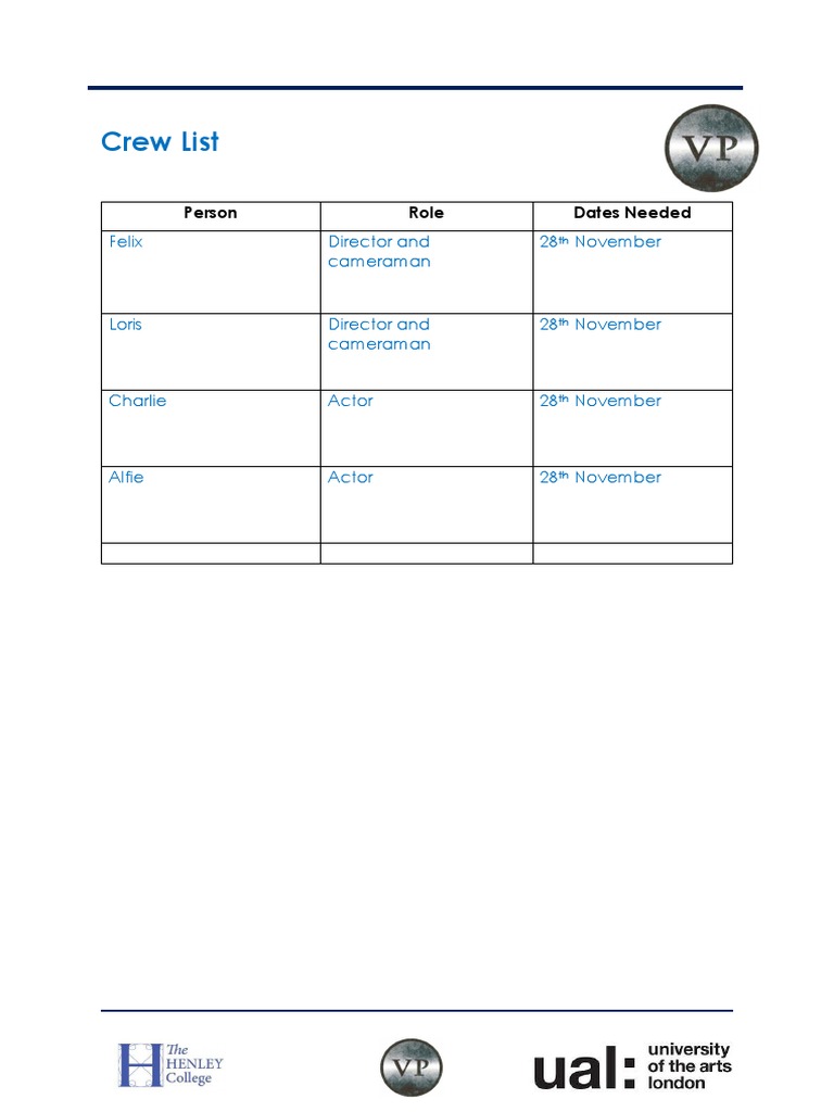 Film Crew Schedule | PDF