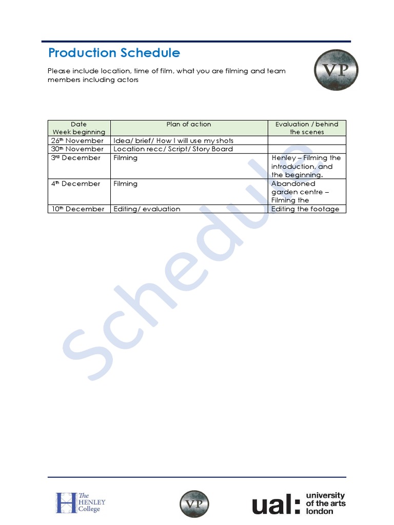 Short Film Production Schedule | PDF