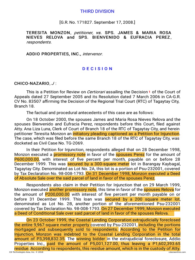 Petitioner Vs Vs Respondents. Intervenor.: Third Division | PDF ...