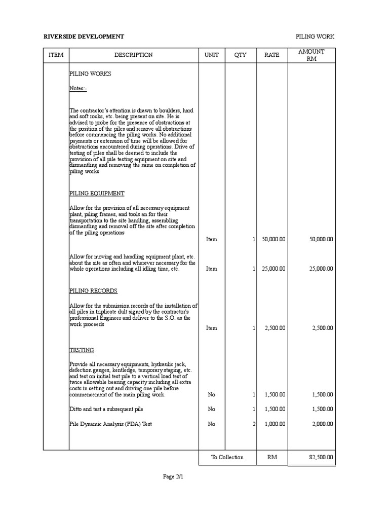 Piling BQ | PDF | Deep Foundation | Concrete