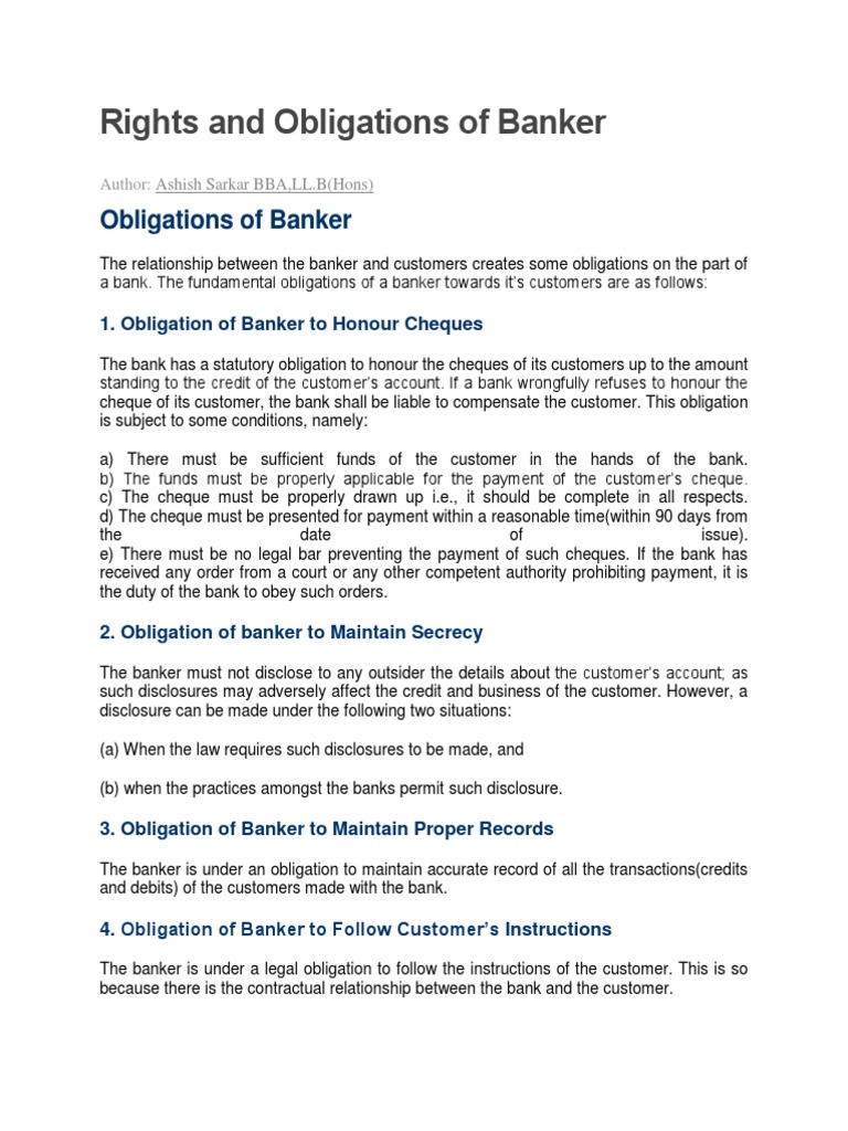 Rights and Obligations of Banker | Lien | Banks