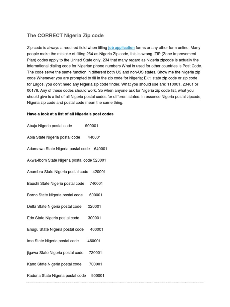 The CORRECT Nigeria Zip Code: Have A Look at A List of All Nigeria's ...