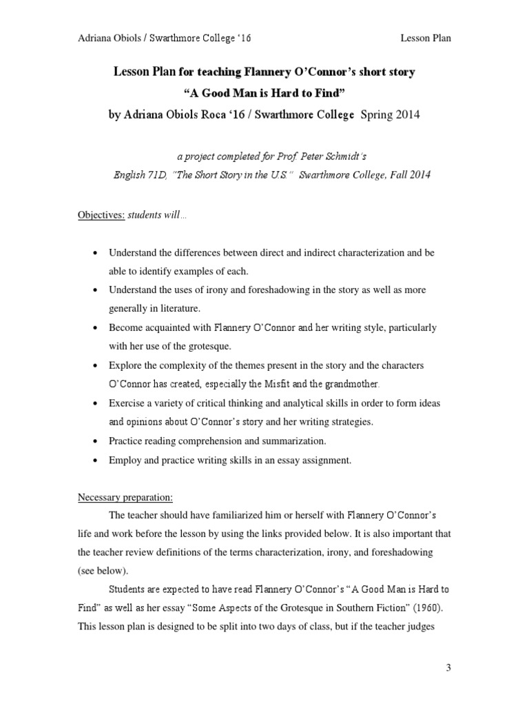 A Good Man Is Hard To Find Lesson Plan | PDF | Irony | Lesson Plan