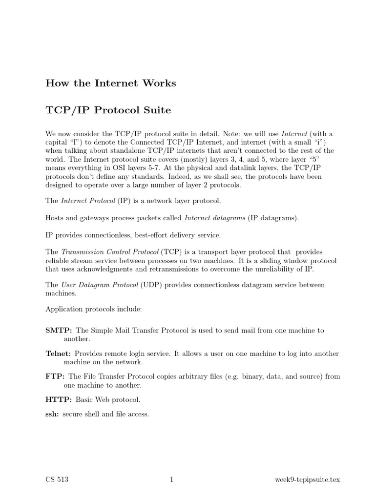 Week9 Tcpipsuite | PDF | Internet Protocol Suite | Transmission Control Protocol