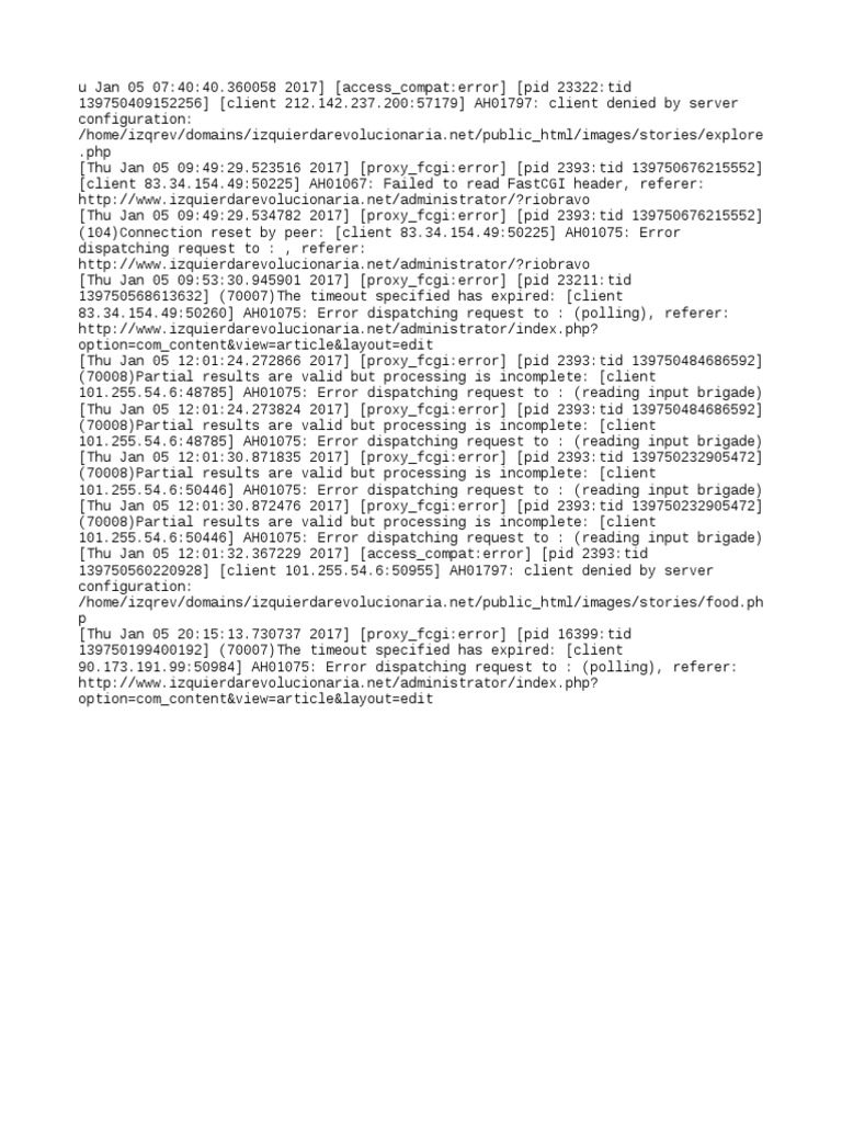 Server Error Log Analysis 2017 | PDF | Computers | Technology & Engineering