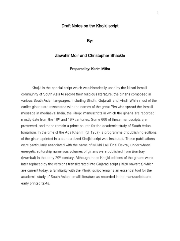 Draft Notes On The Khojki Script | PDF | Sanskrit | Alphabet