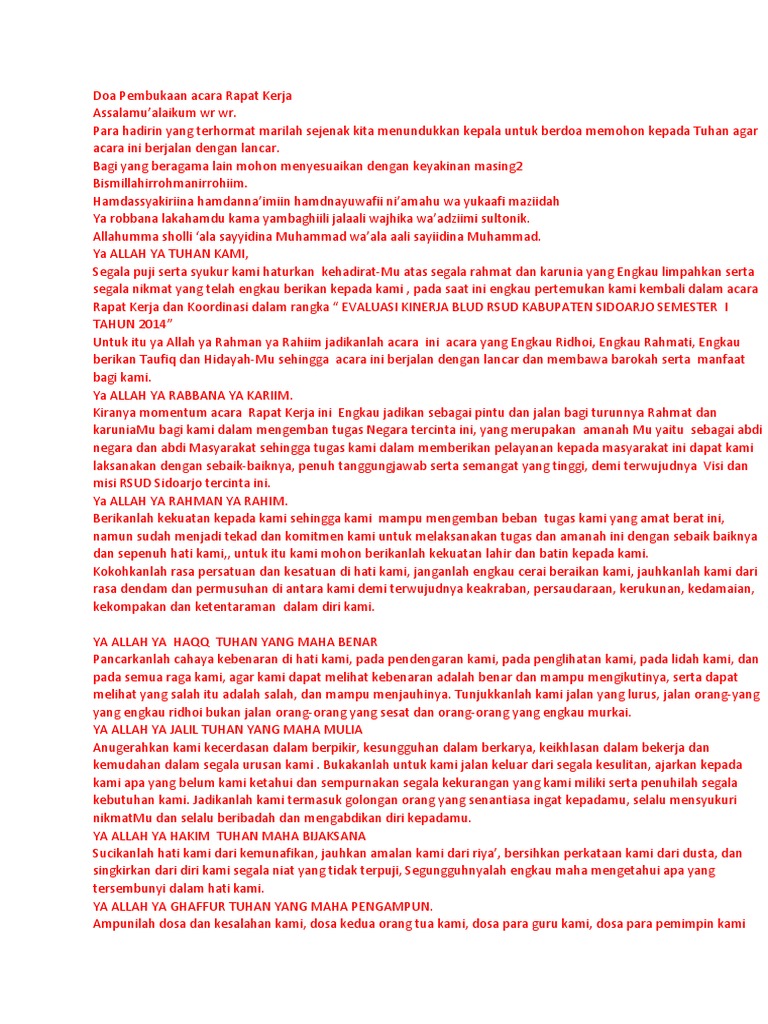 Doa Pembukaan Acara Rapat Kerja | PDF