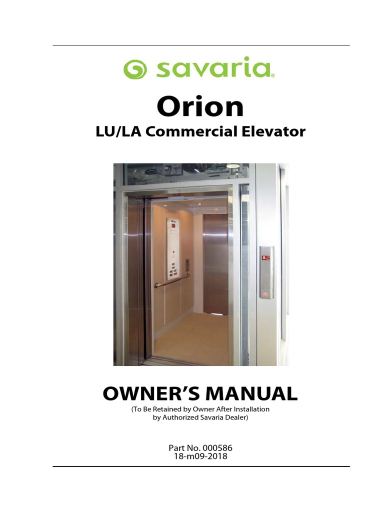 Orion Owners Manual 000586 | PDF | Elevator | Door
