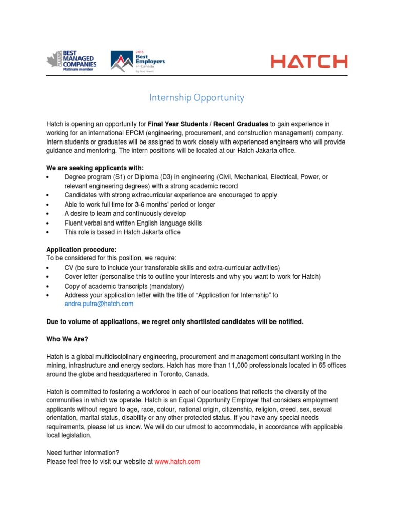 HATCH Internship Opportunity | PDF | Career & Growth | Business