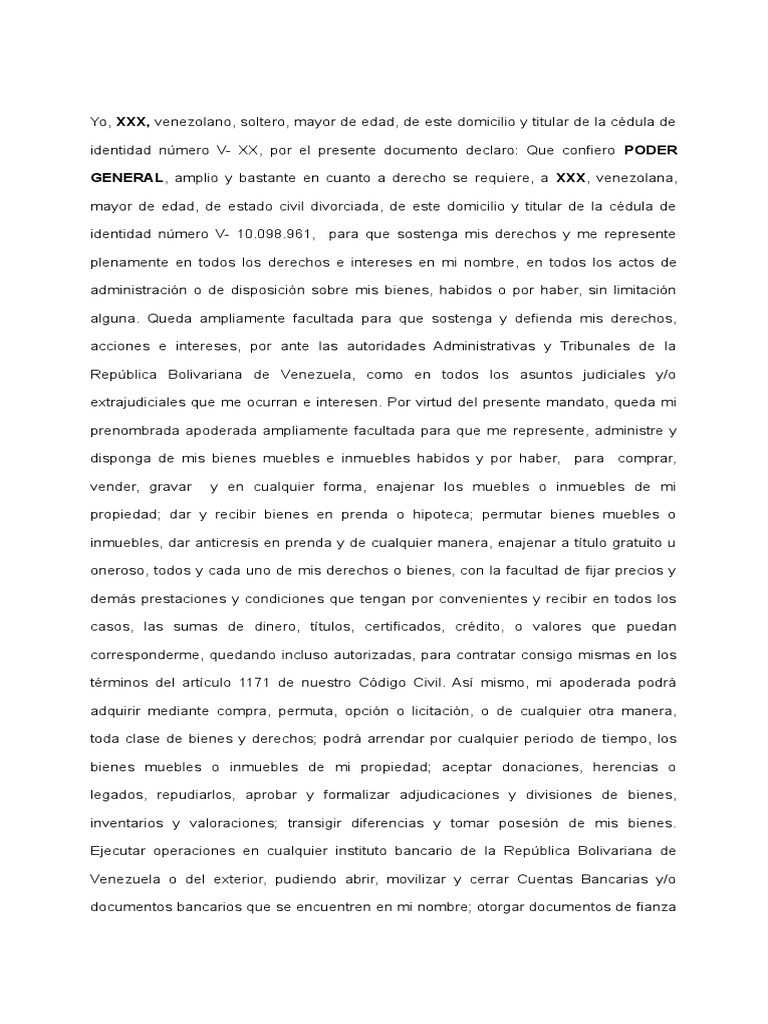 Formato Poder Amplio Venezuela | PDF | Bancos | Cheque