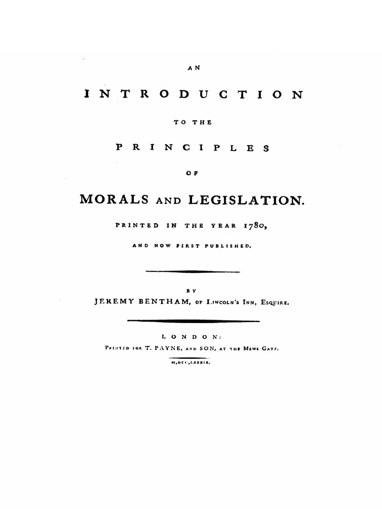 Bentham Jeremy Morals and Legislation 1789 | PDF | Justice | Crime ...