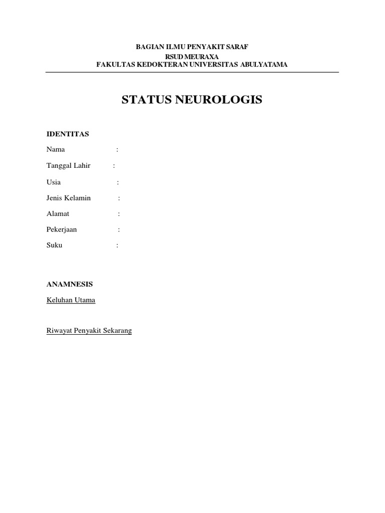 Status Neurologis: Identitas | PDF