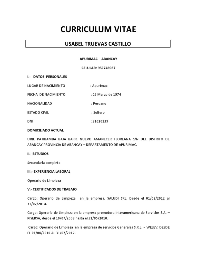 Curriculum Vitae: Usabel Truevas Castillo | PDF