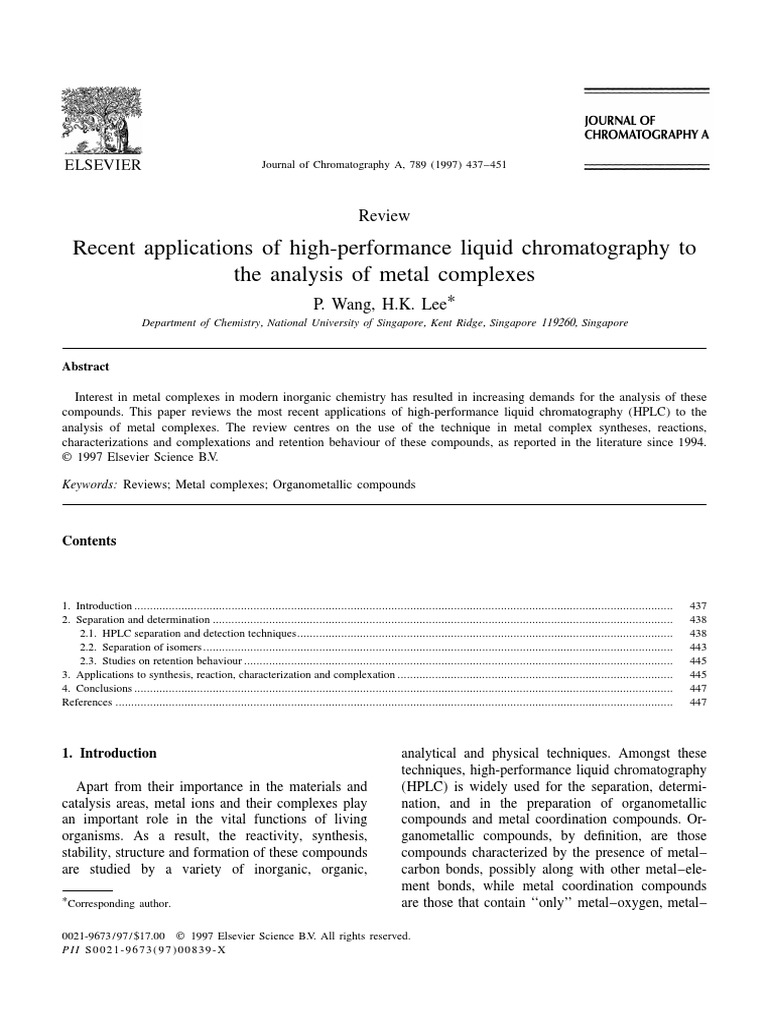 HPLC Metal Complex | PDF | High Performance Liquid Chromatography ...