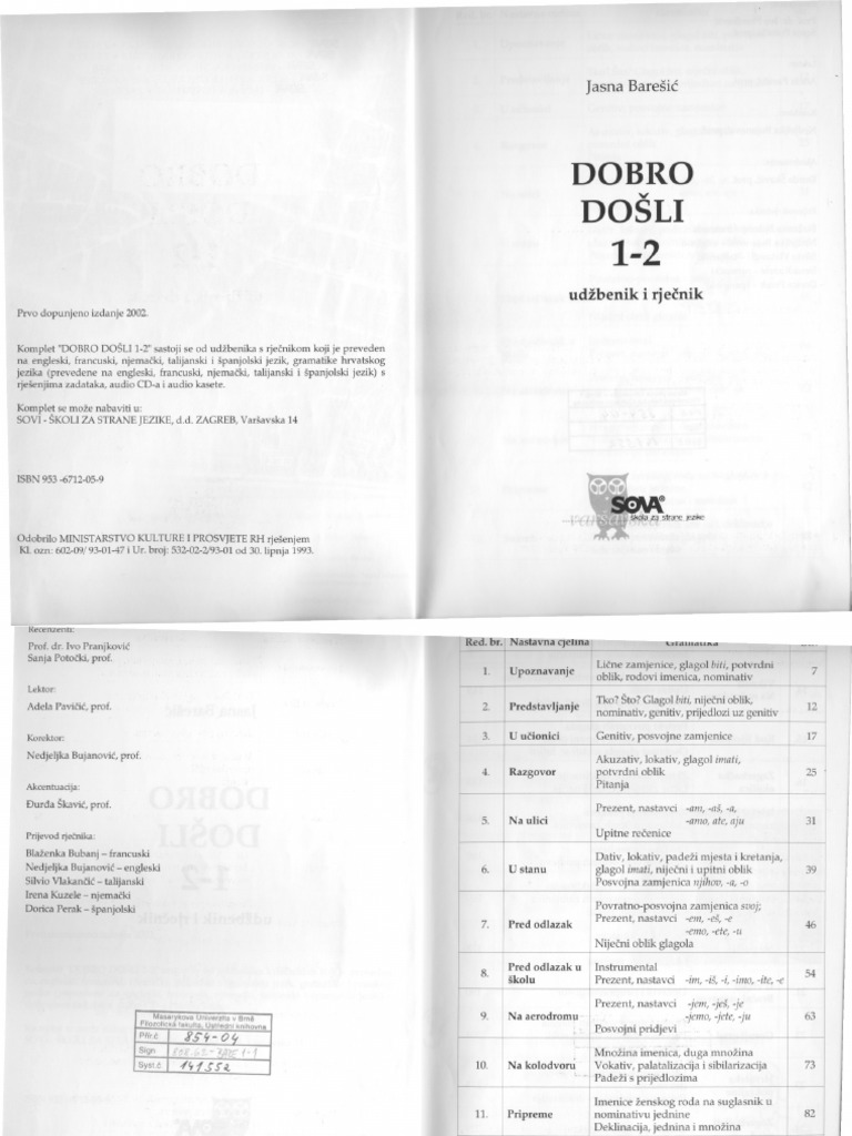 Dobro Dosli 1 1. Lekcija | PDF