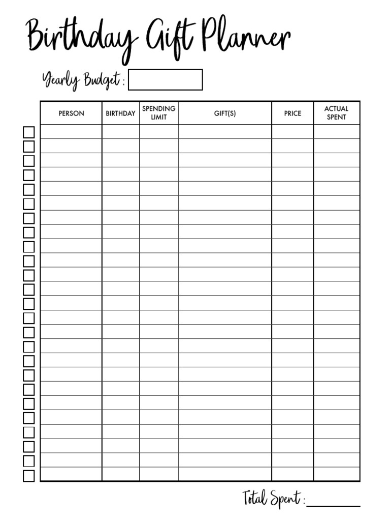 Birthday Gift Planner - US Letter | PDF