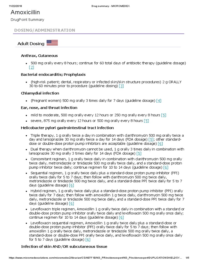 Amoxicillin: Dosing/Administration | PDF | Dose (Biochemistry) | Chemistry