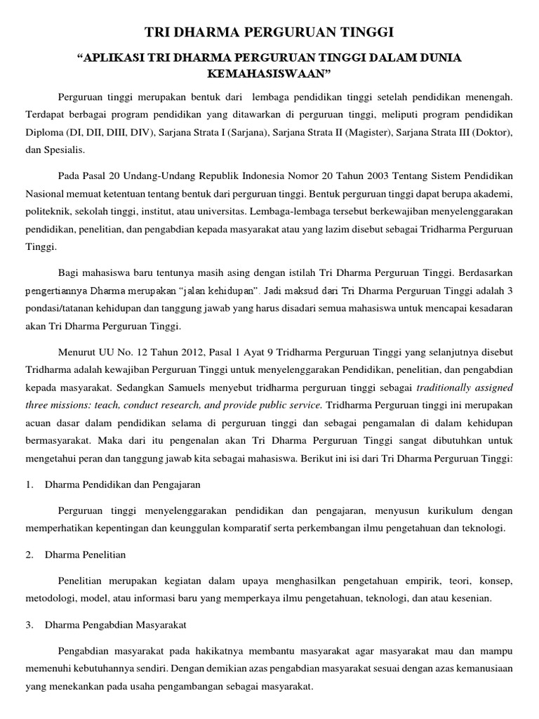 Tri Dharma Perguruan Tinggi | PDF | Ilmu Sosial | Sains & Matematika
