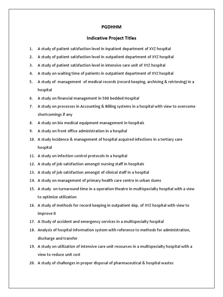 Symbiosis PGDHHM Project Titles | PDF | Hospital | Patient