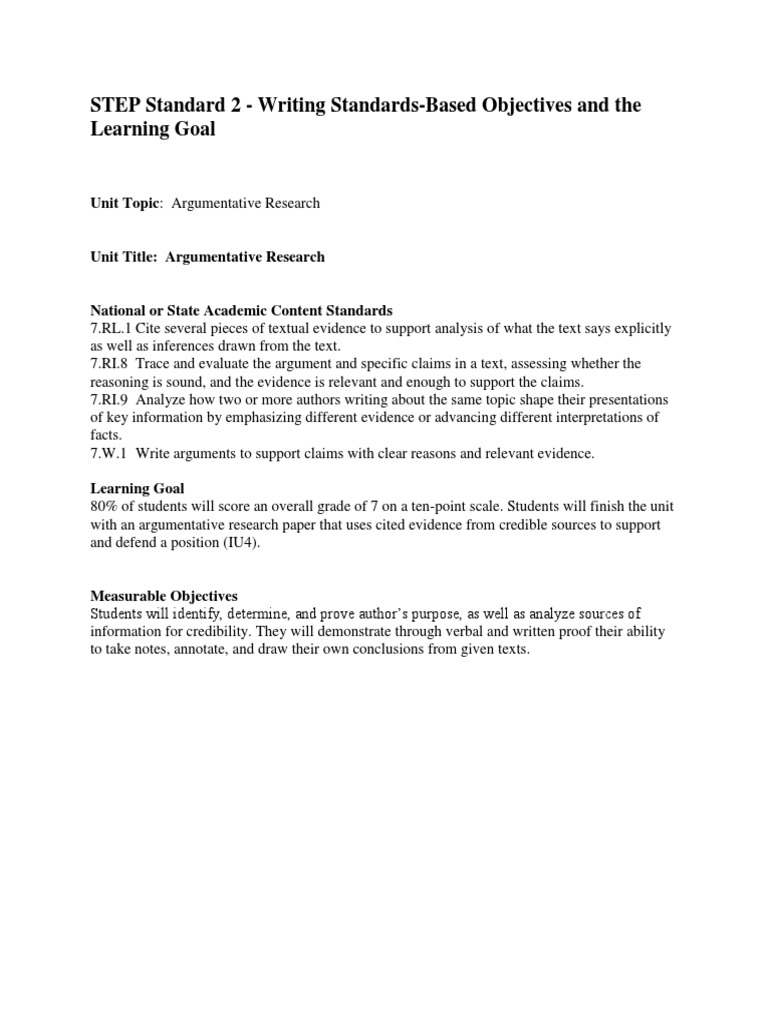 Step 2 Learning Goals | PDF | Career & Growth